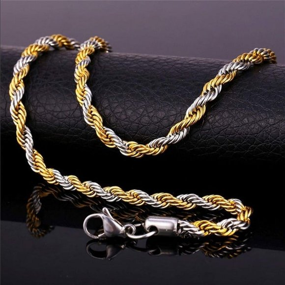 Accessories | 3 Mens 18k Gold Diamond Cut Rope Chain Necklace Two Tone ...